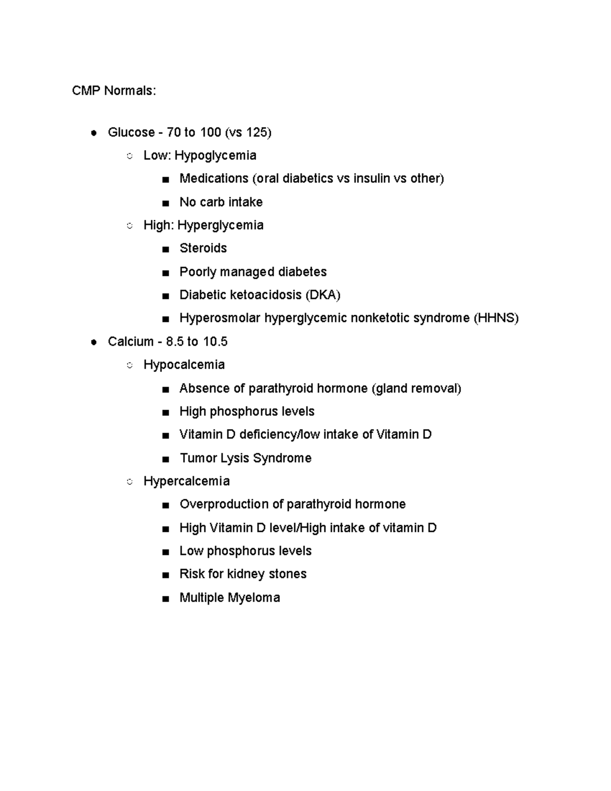 CMP - CMP info - CMP Normals: Glucose - 70 to 100 (vs 125) Low ...