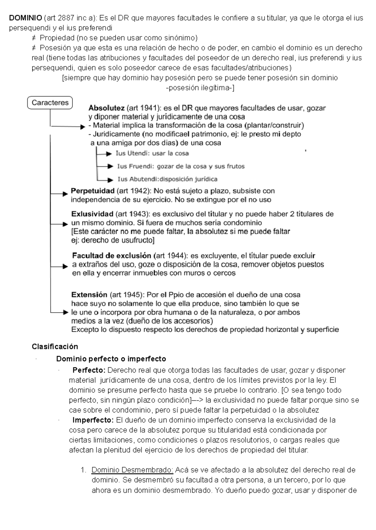 Derecho real de dominio - DOMINIO (art 2887 inc a): Es el DR que ...