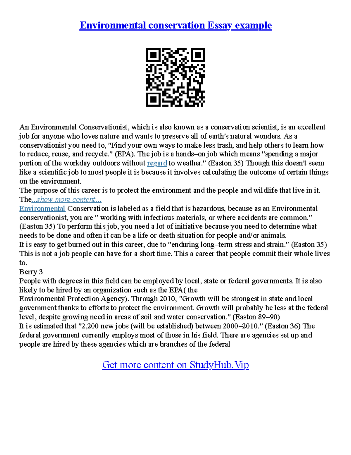 Essay On Environmental - Environmental conservation Essay example An ...