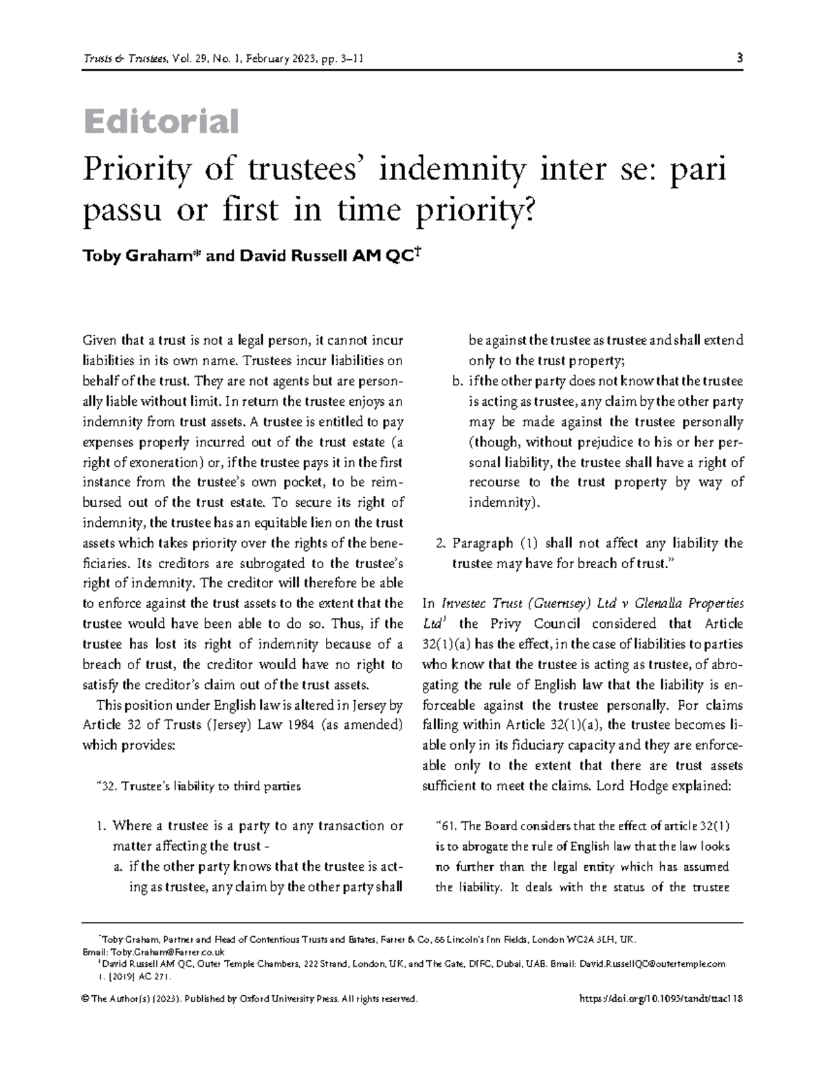 Pari passu or first time in priority - Editorial Priority of trustees ...