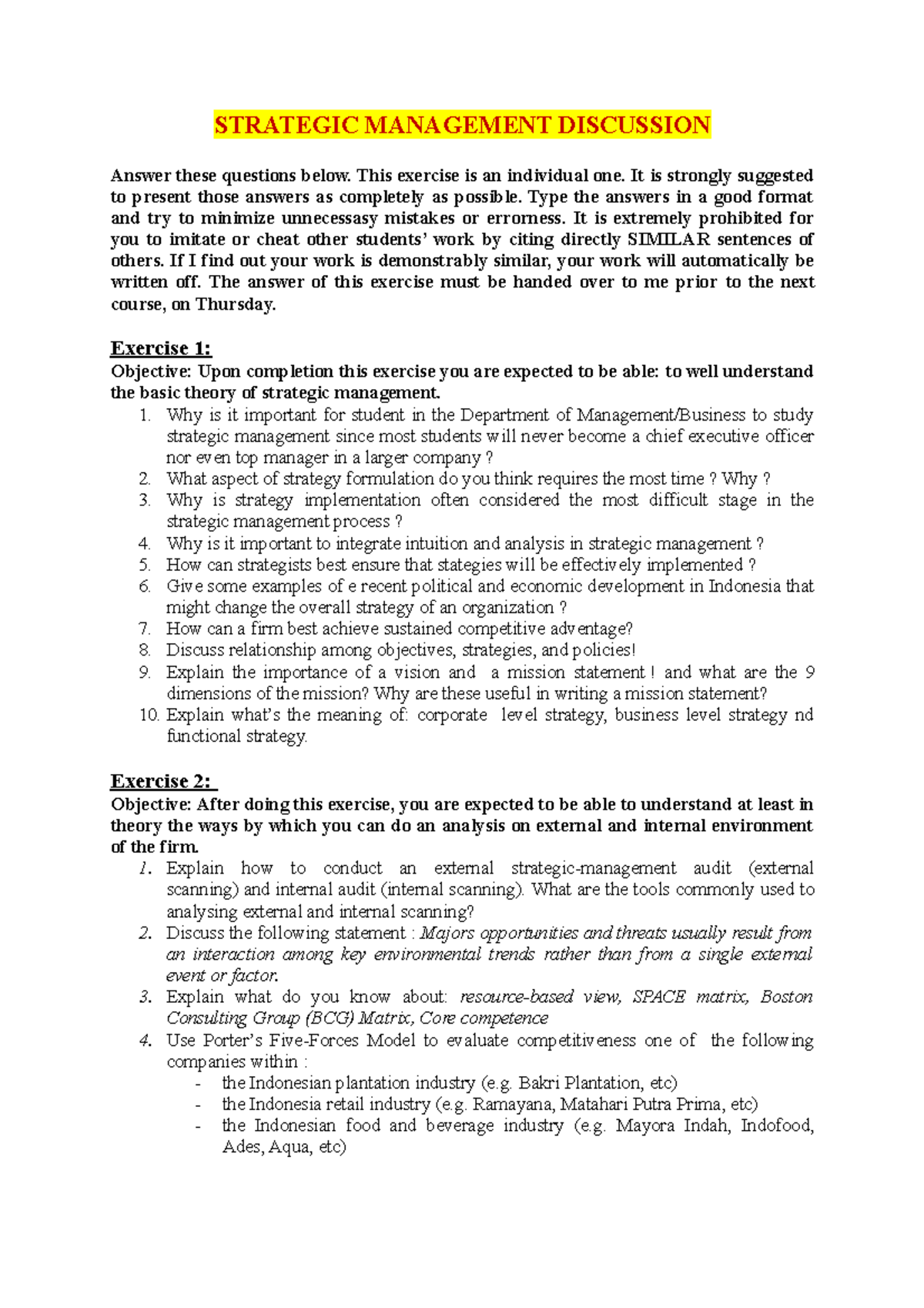 Ssignment 1 a Introduction to SM - STRATEGIC MANAGEMENT DISCUSSION ...