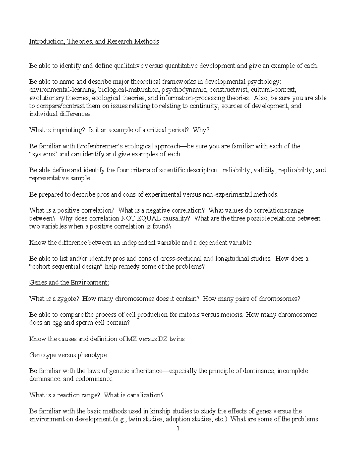 Behavioral Psychology Study Guide Fall 2018 - 1 Introduction, Theories ...