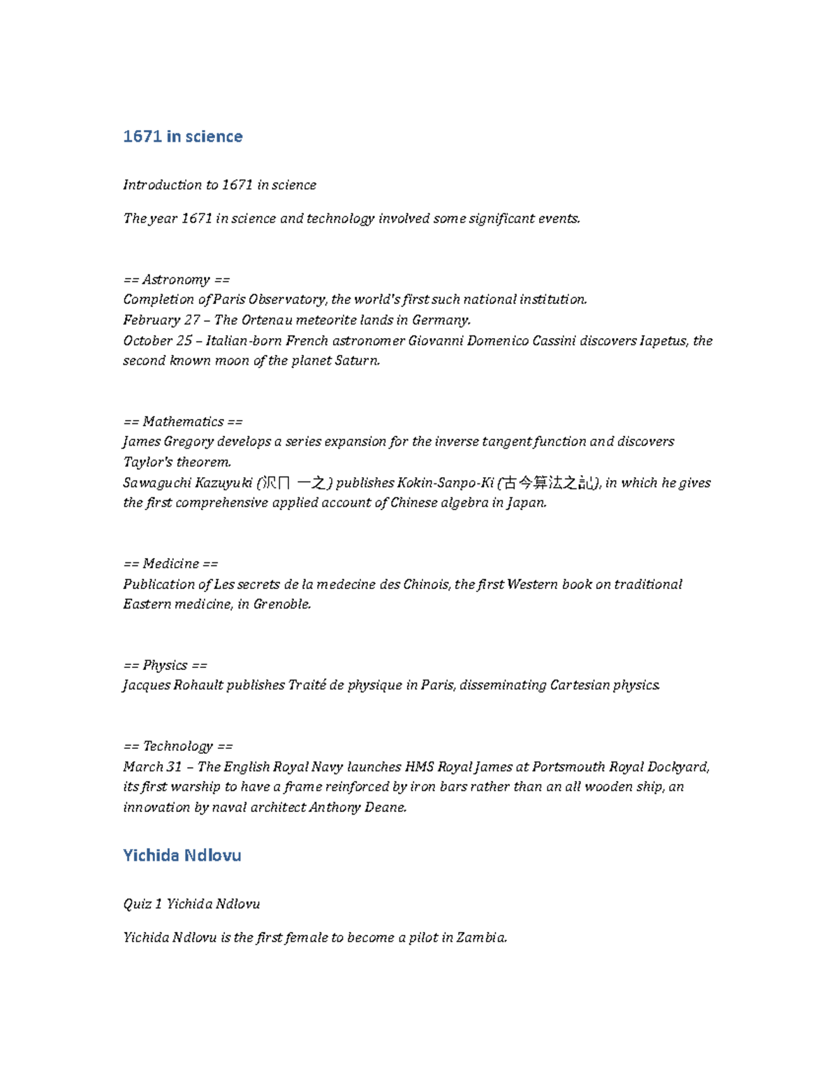 PSY167 Notes 1671 in science - 1671 in science Introduction to 1671 in ...