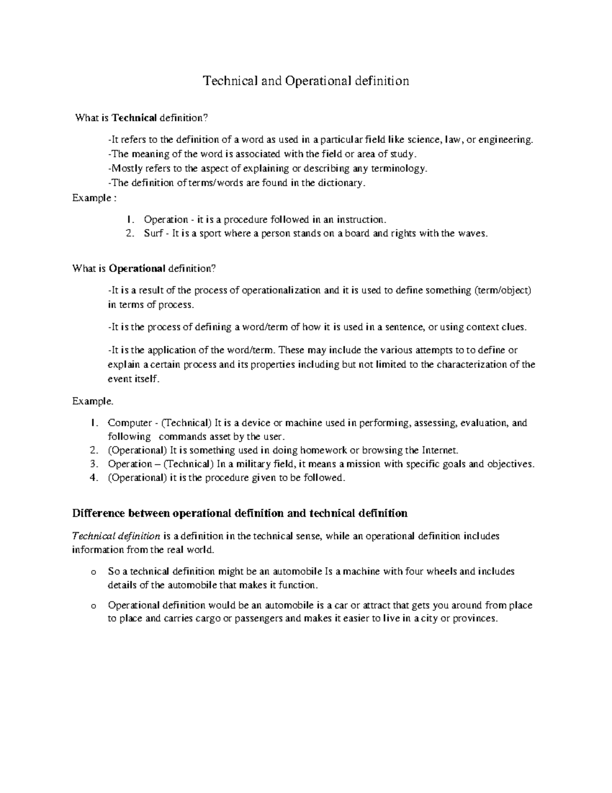 645733120 Operational and Technical definition - Technical and ...