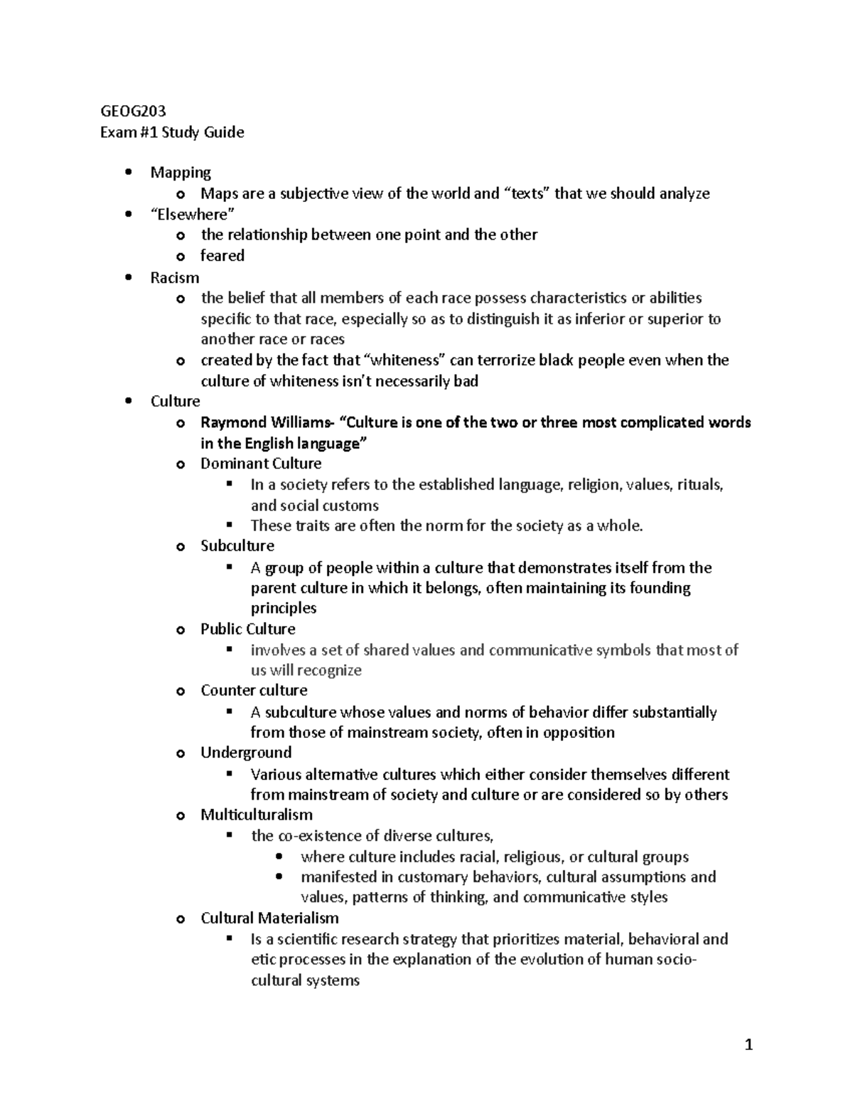 GEOG203 Exam #1 Study Guide - GEOG Exam #1 Study Guide Mapping o Maps ...