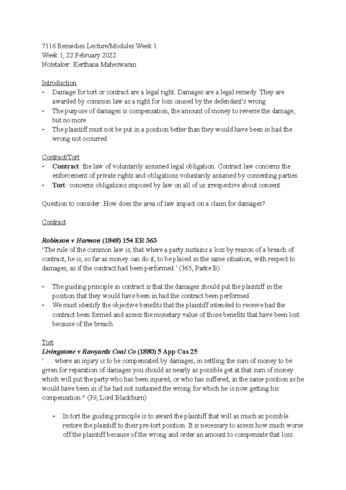 Remedies Lec Week 1 Tutorial Answers With Notes For Problem Solving Questions 7116 Remedies