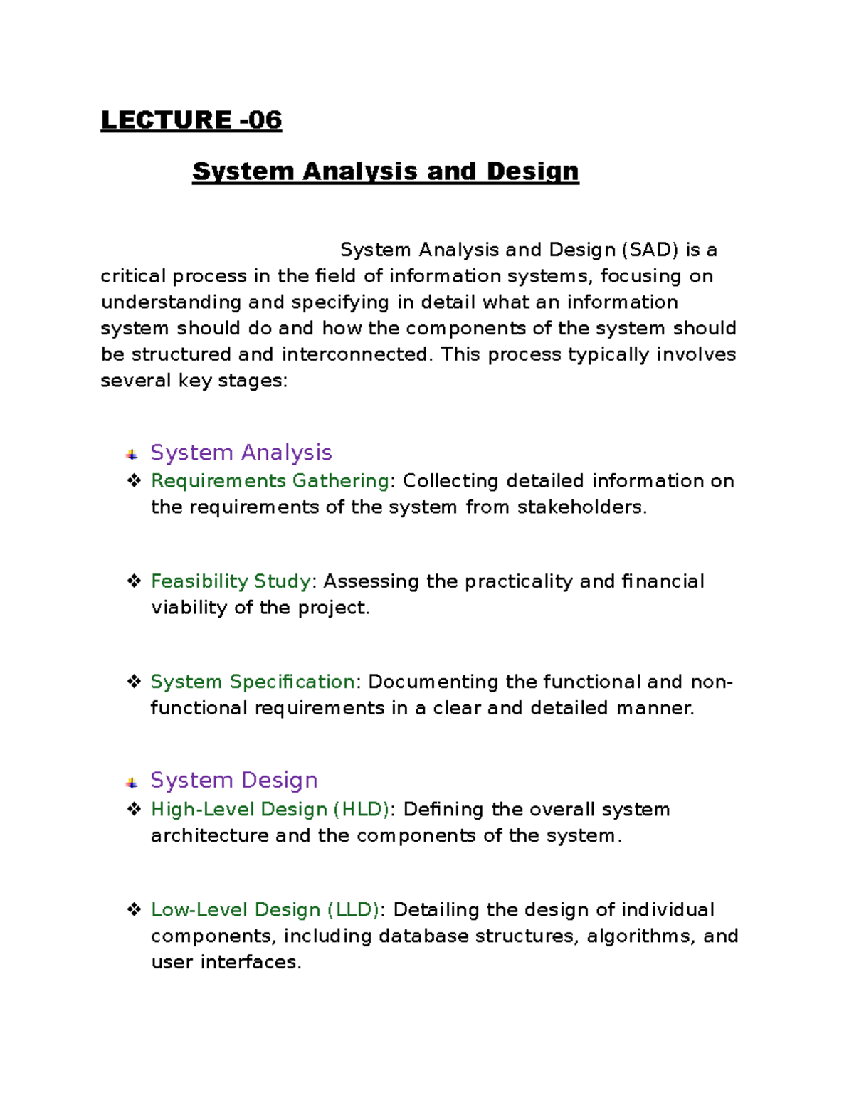 Cyber Security Lecture 06 - LECTURE - System Analysis and Design System Analysis and Design (SAD ...