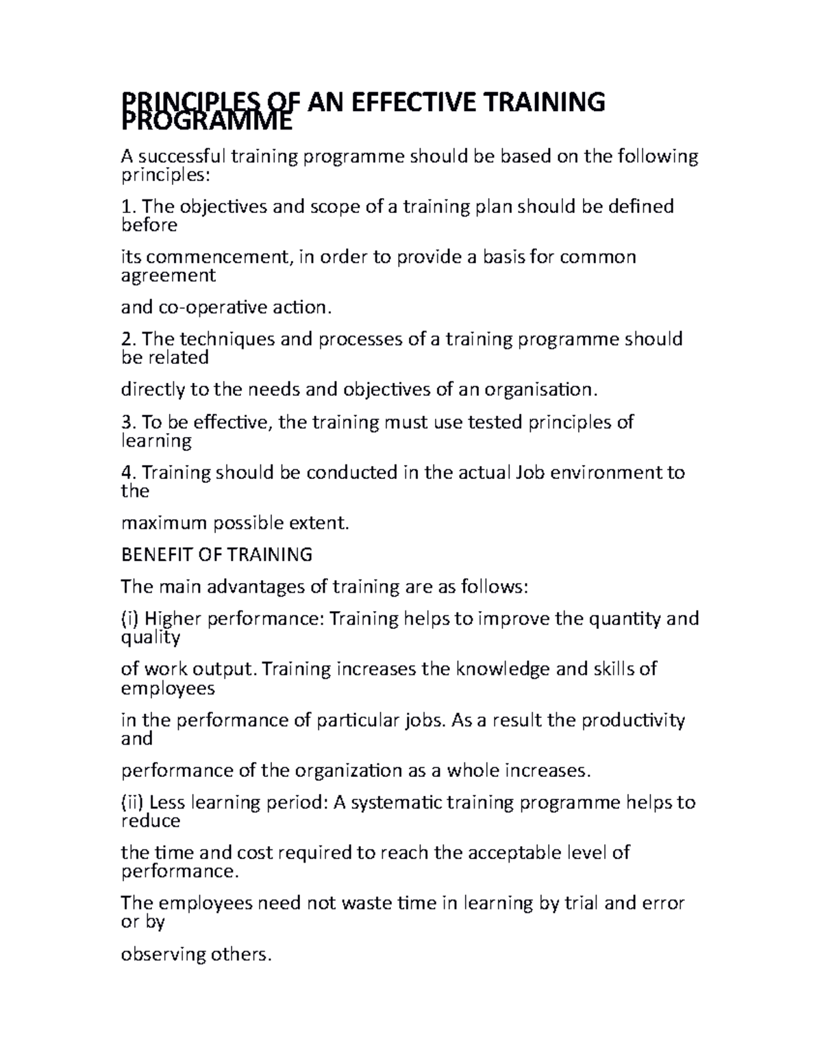 Principles OF AN Effective Training Programme - PRINCIPLES OF AN ...