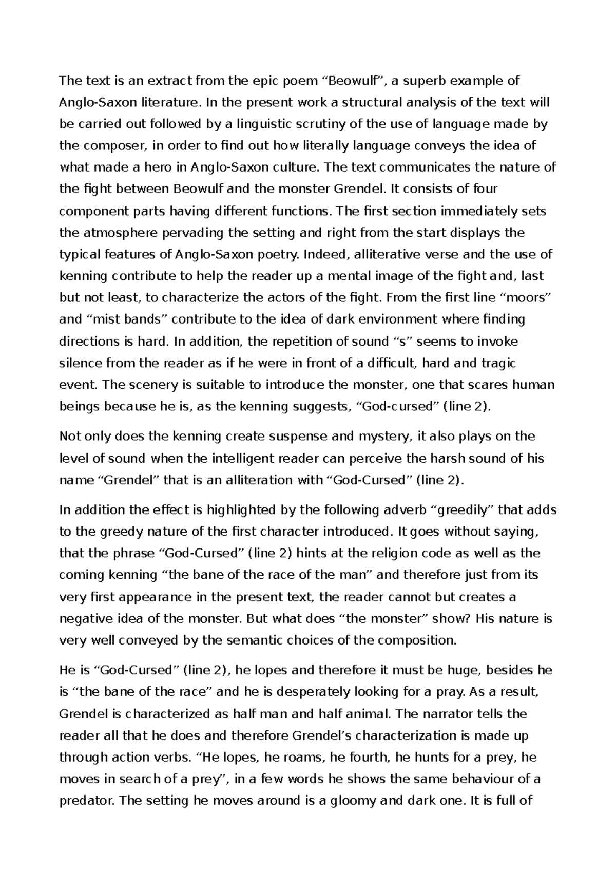 Beowulf the fight - The text is an extract from the epic poem “Beowulf ...