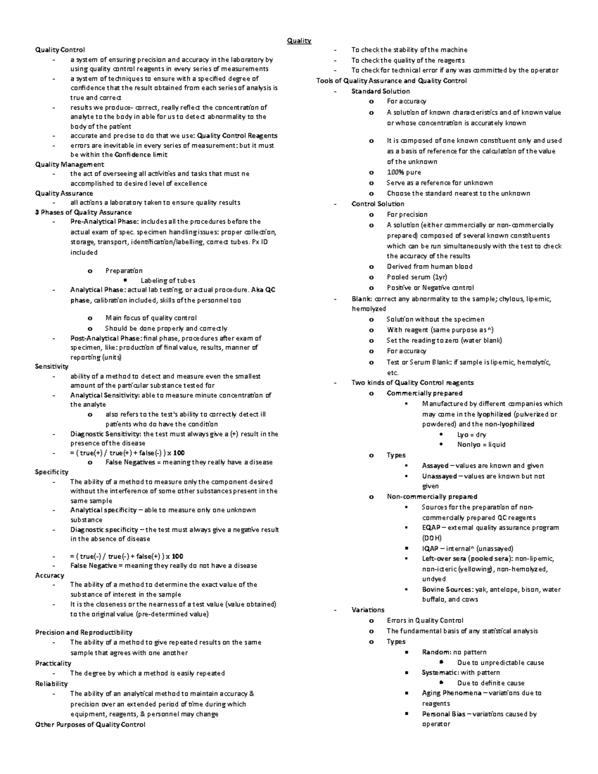 Quality - specimen handling issues: proper collection, storage ...