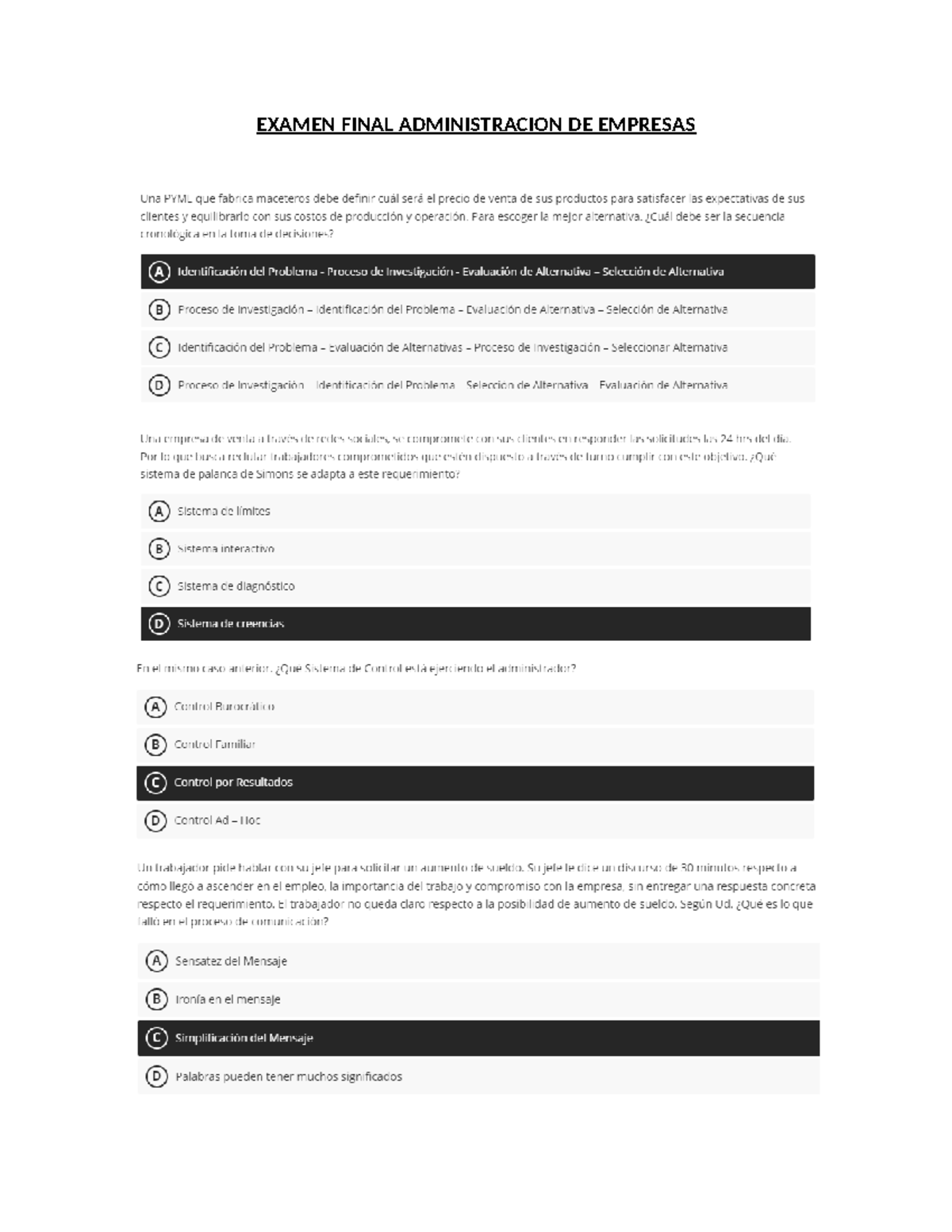 Examen administracion - EXAMEN FINAL ADMINISTRACION DE EMPRESAS - Studocu