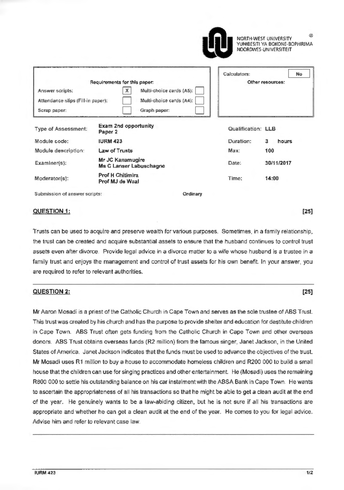 MC Nov 2017 - Exam paper - Requirements for this paper: Answer scripts ...
