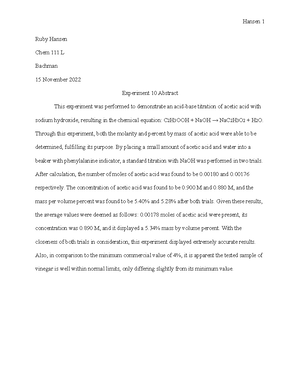 Calculations for Experiment 5 - Studocu