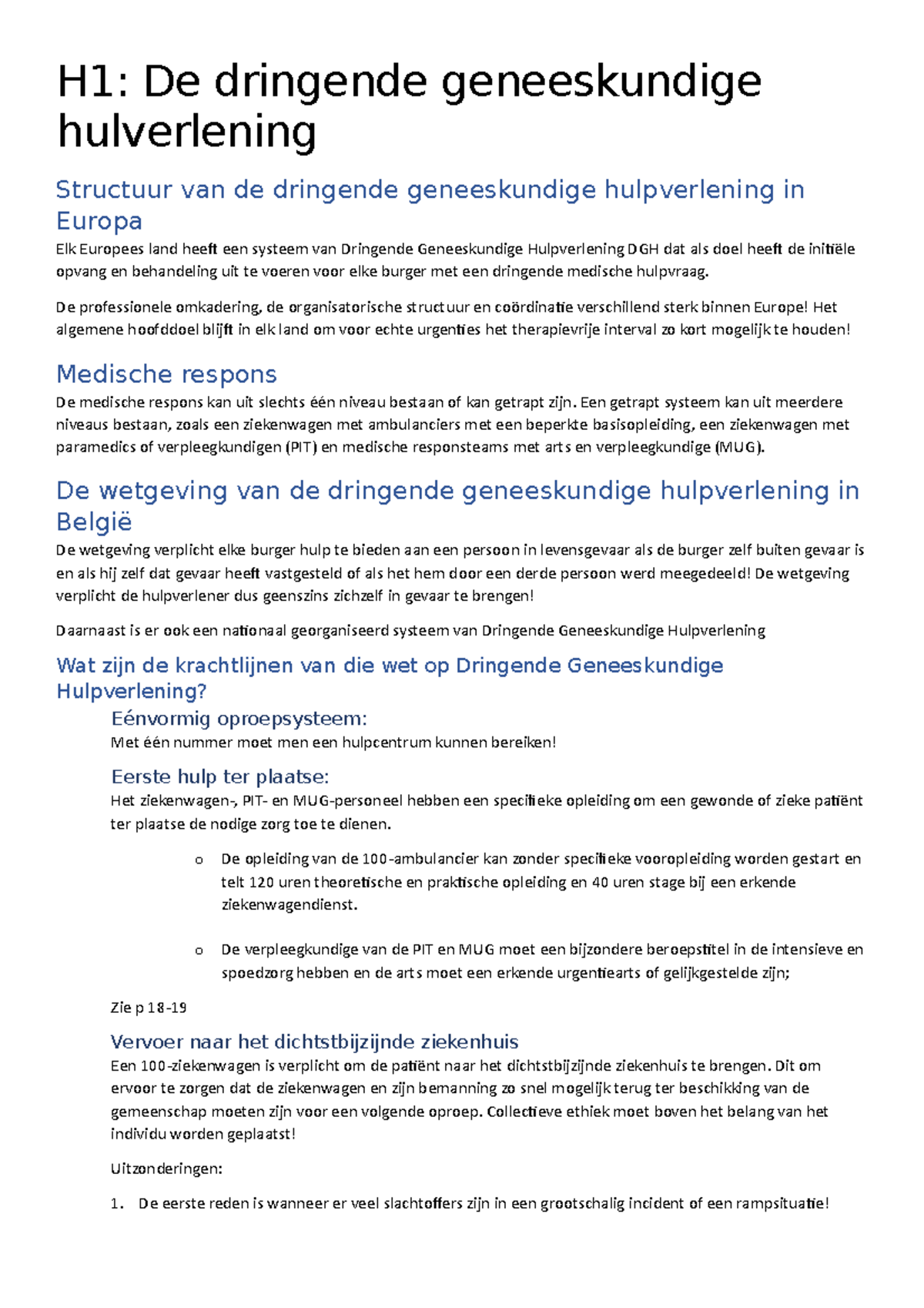 Hoofdstuk 1 - H1: De dringende geneeskundige hulverlening Structuur van ...