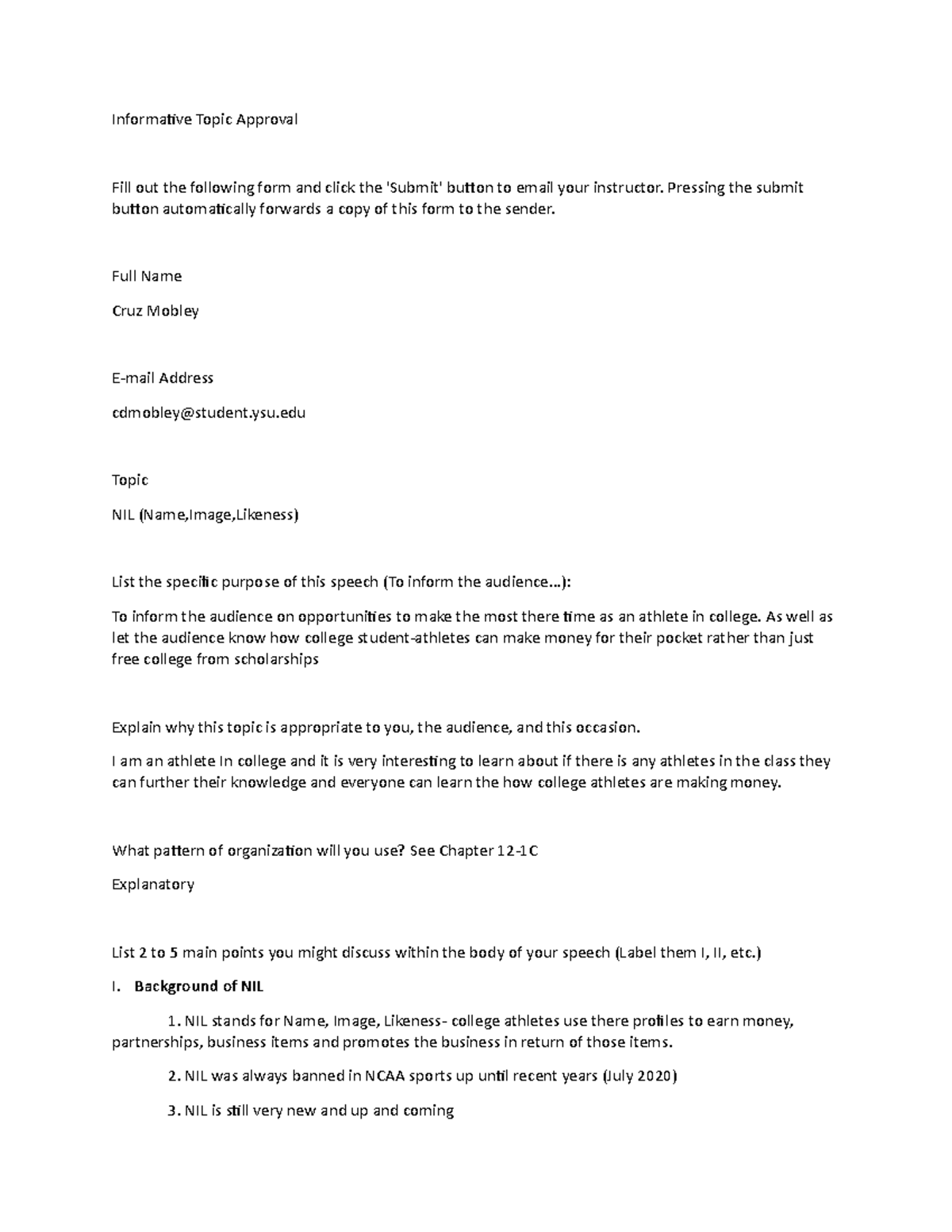 Informative Topic Approval 2 - Informa(ve Topic Approval Fill out the ...