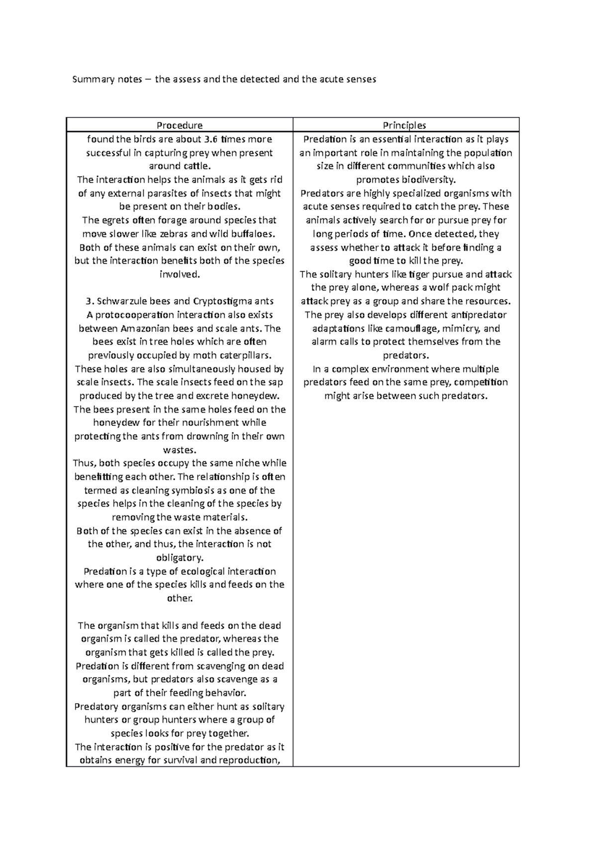 Summary notes – the assess and the detected and the acute senses - The ...