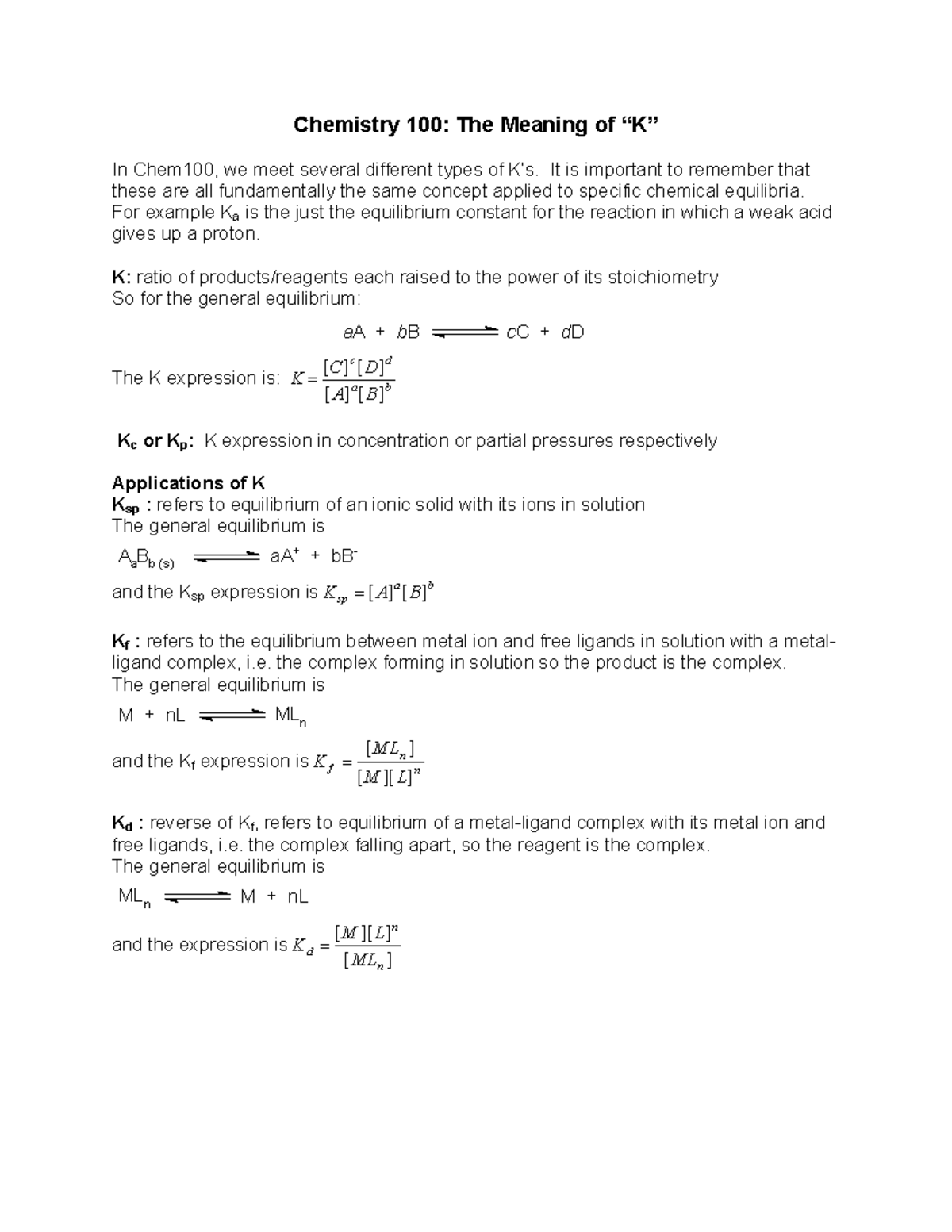 K definitions OOOOOOOOOOOOOO Chemistry 100 The Meaning Of K In