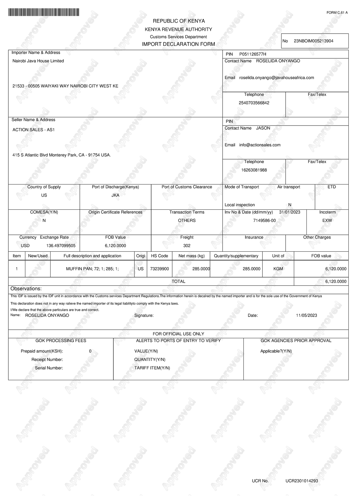 Approved IDF 23 Nboim 005213904 - KENYA REVENUE AUTHORITYREPUBLIC OF ...