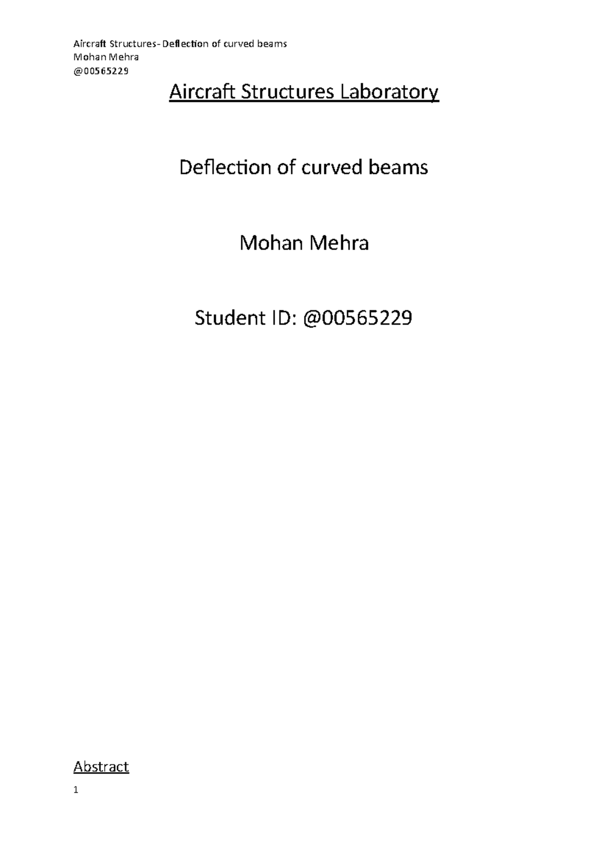 Aircraft structures laboratory report 1 - Mohan Mehra @ Aircraft ...
