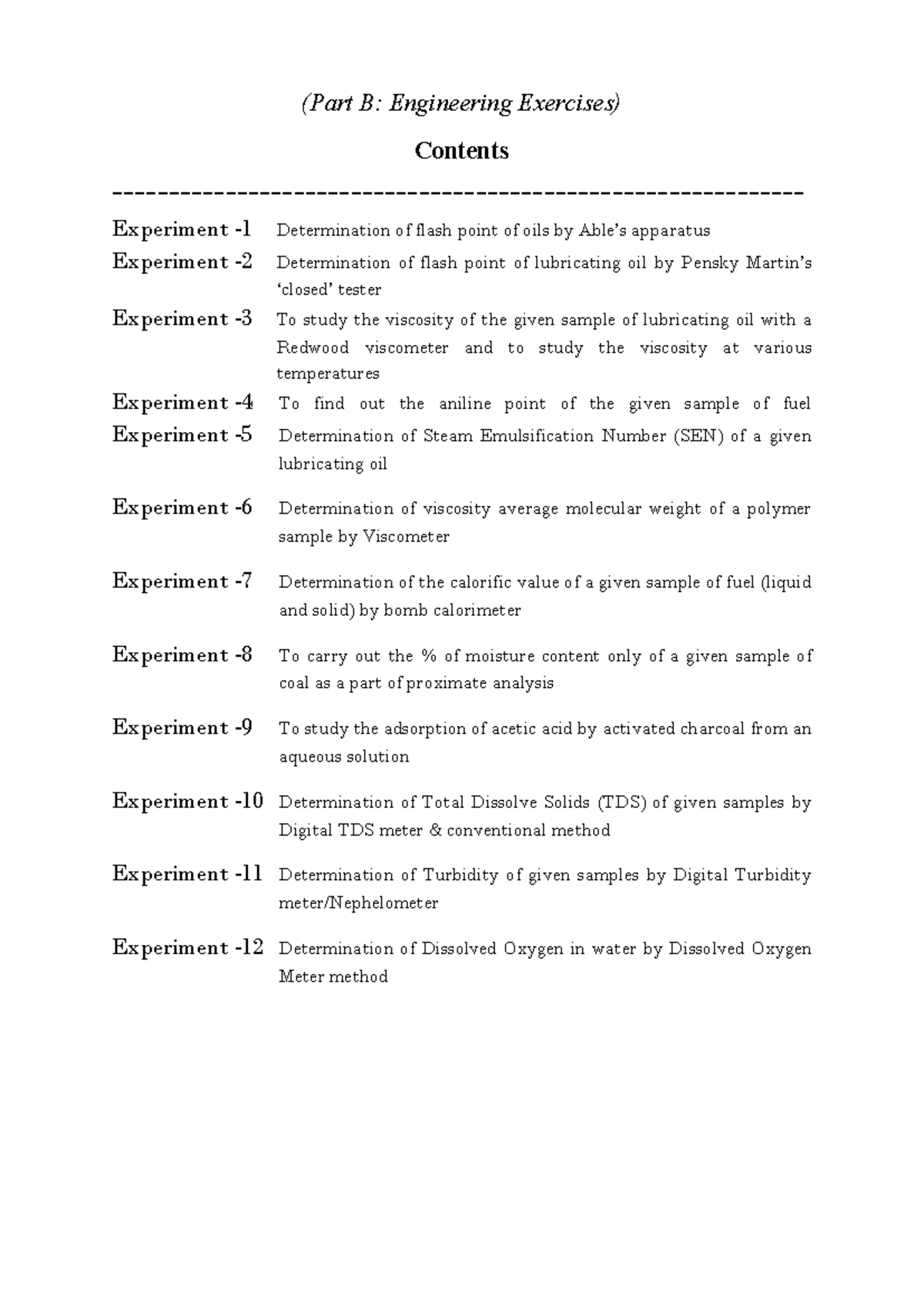 B.Tech. Engineering EXP - (Part B: Engineering Exercises) Contents ...