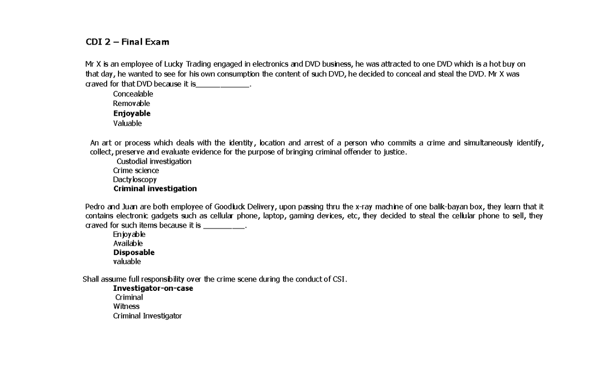 521178703-CDI - Lectures - CDI 2 – Final Exam Mr X is an employee of ...