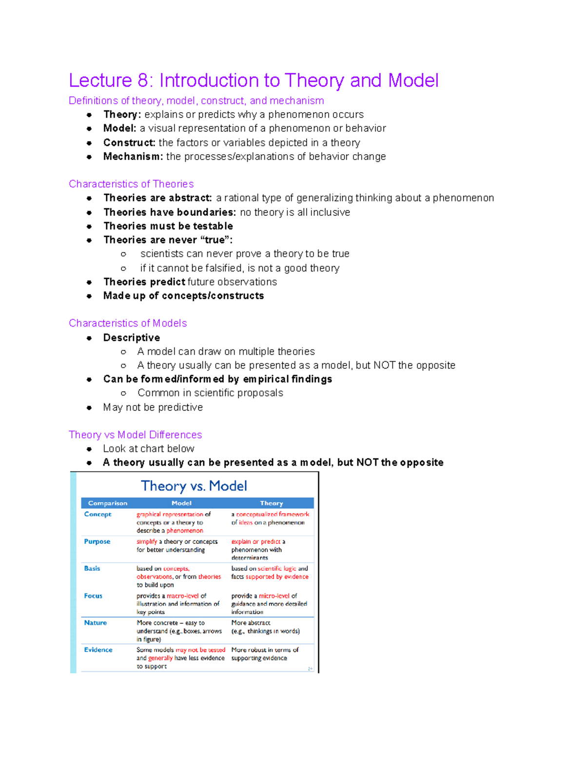 Exam 2 Study Guide EXSC 410 - Lecture 8: Introduction to Theory and Model Definitions of theory ...