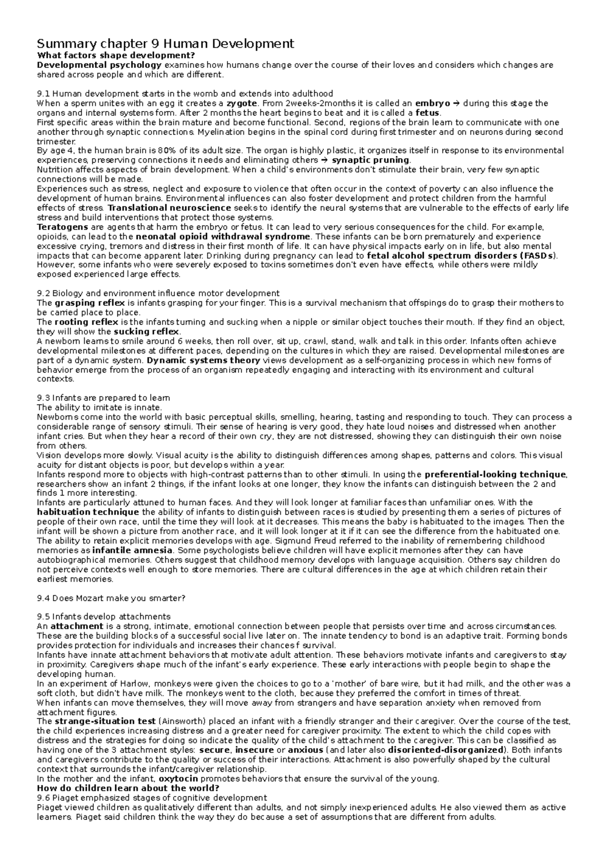 Summary chapter 9 Human Development - Summary chapter 9 Human ...