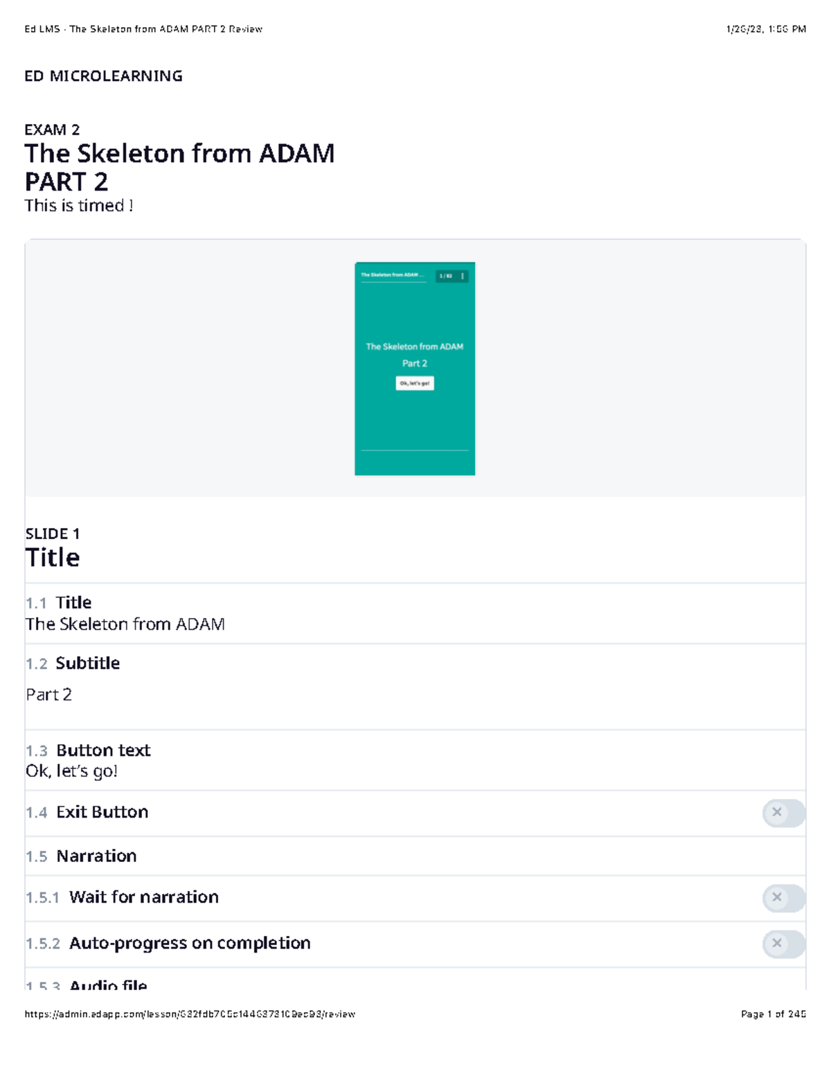 Ed LMS · The Skeleton from ADAM PART 2 Review - ED MICROLEARNING EXAM 2 ...
