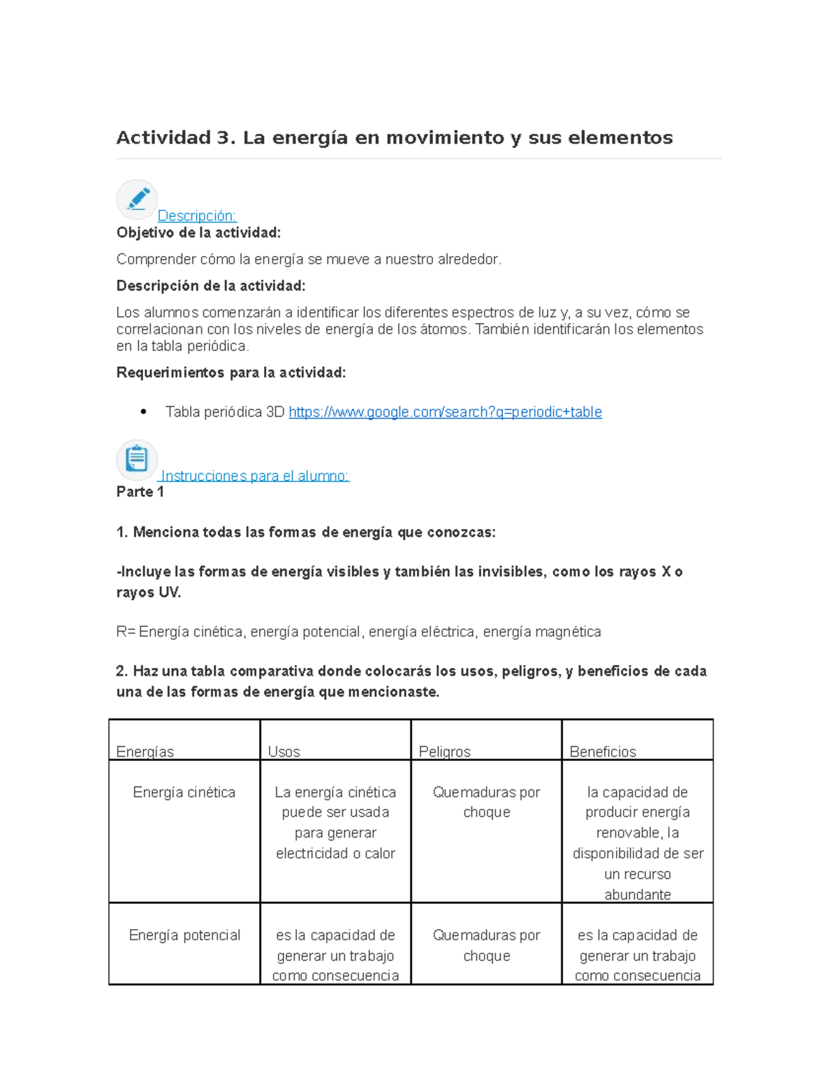 Actividad 3 transformación de la materia - Actividad 3. La energía en ...
