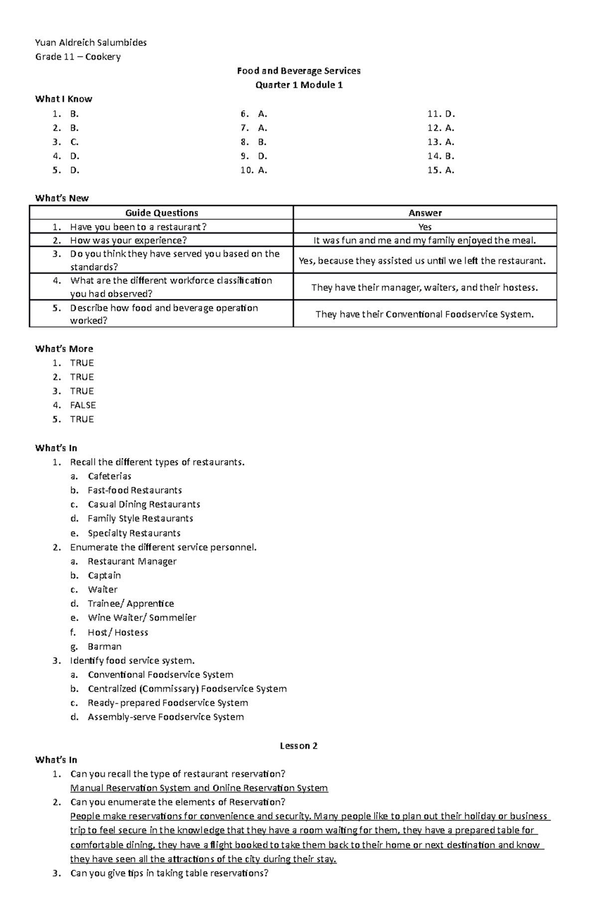 YUAN - module - Yuan Aldreich Salumbides Grade 11 – Cookery Food and ...