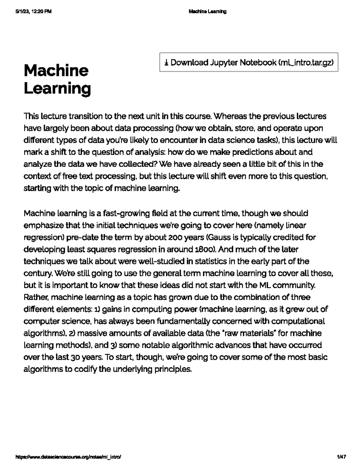Notes ML - Fundamentals of Computer science - Studocu