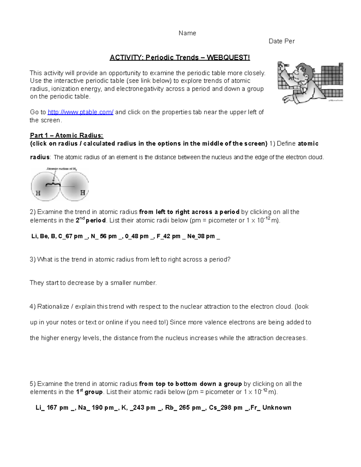 Periodic%20Trends%20Webquest - Name Date Per ACTIVITY: Periodic Trends ...