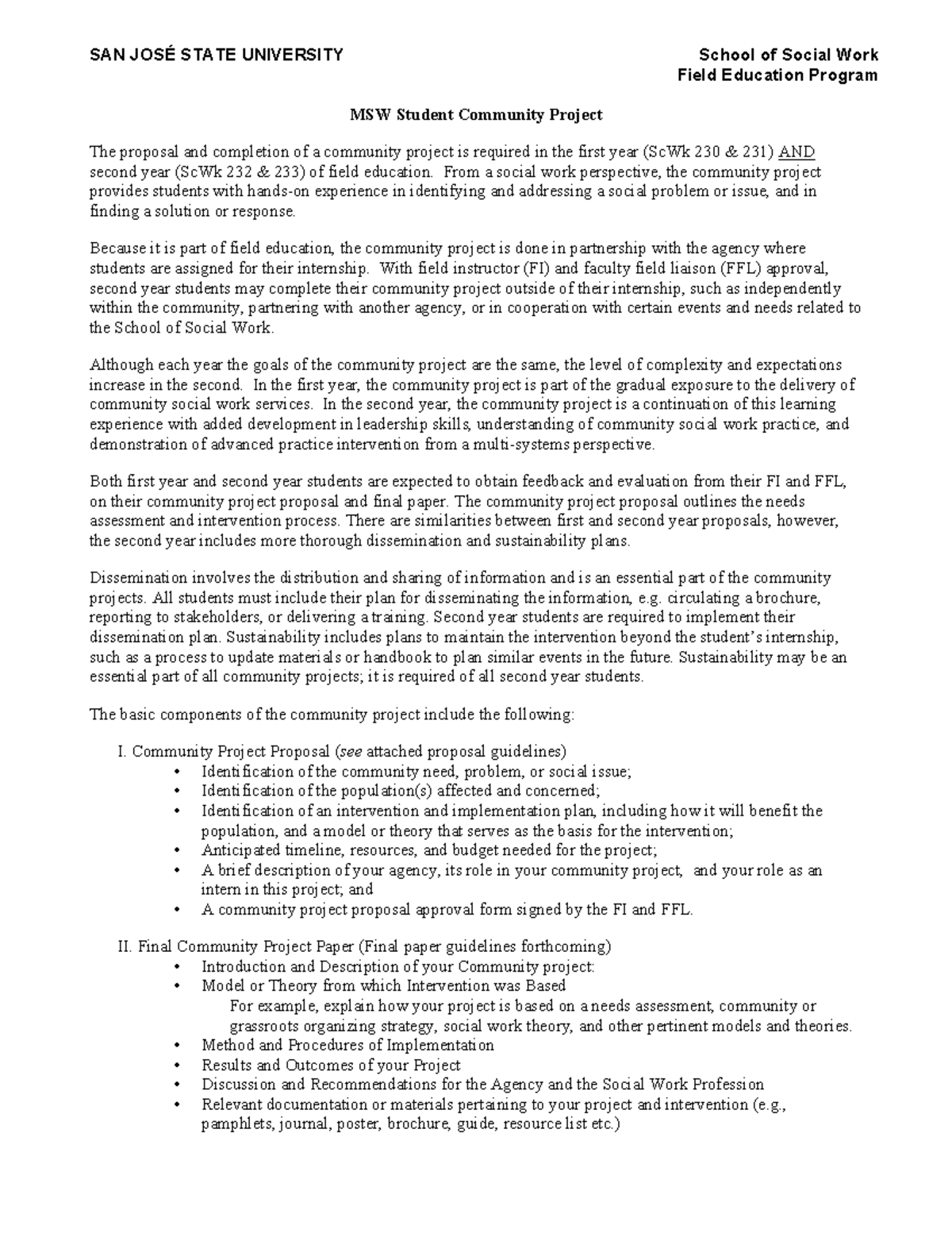 Community Project Guidelines - SAN JOSÉ STATE UNIVERSITY School of ...