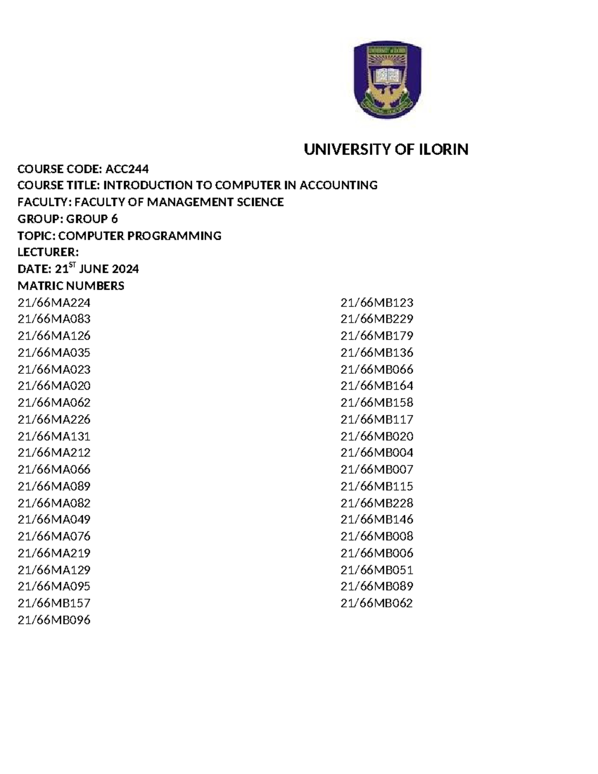Computer Programming - Practice notes - UNIVERSITY OF ILORIN COURSE ...