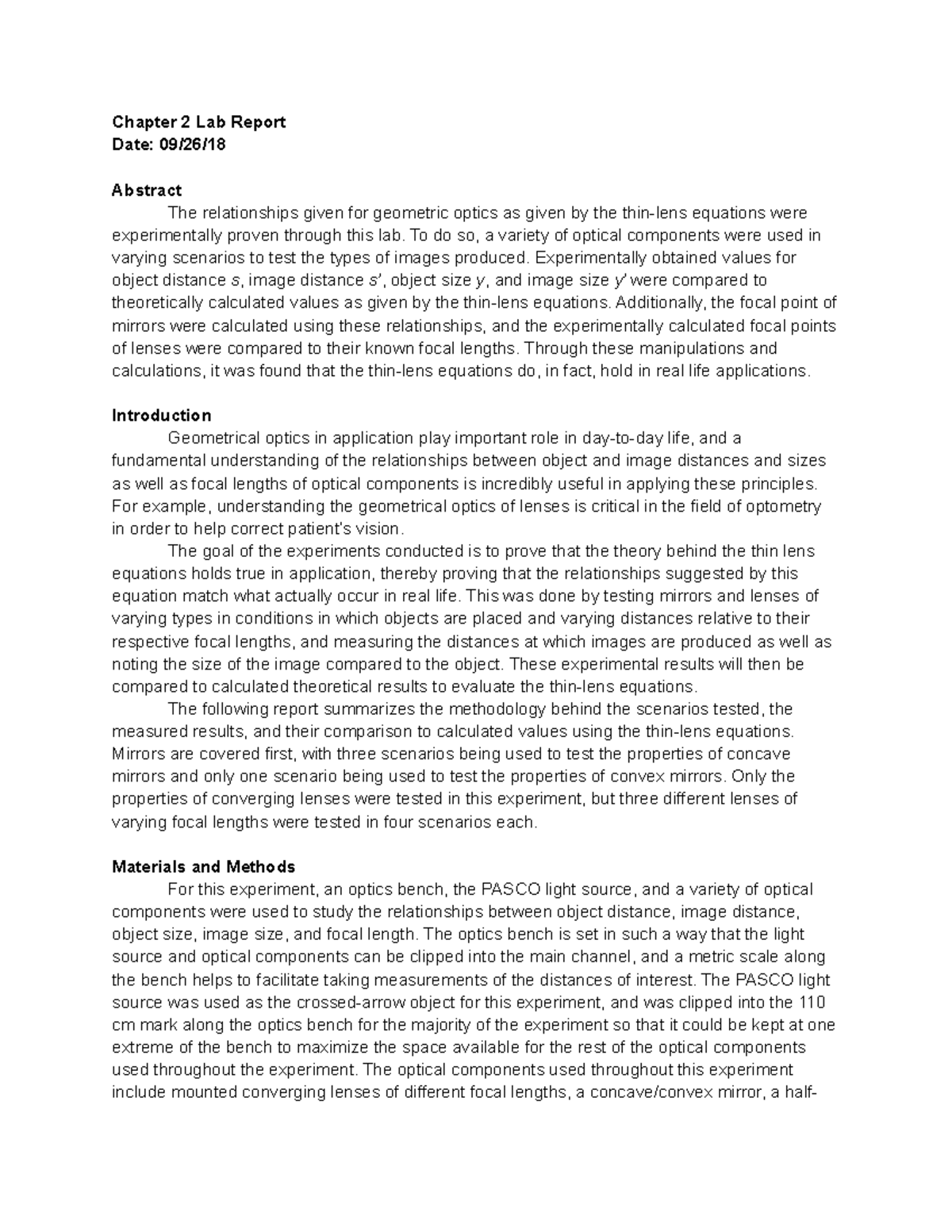 Ch 2 Lab Report - Chapter 2 Lab Report Date: 09/26/ Abstract The ...