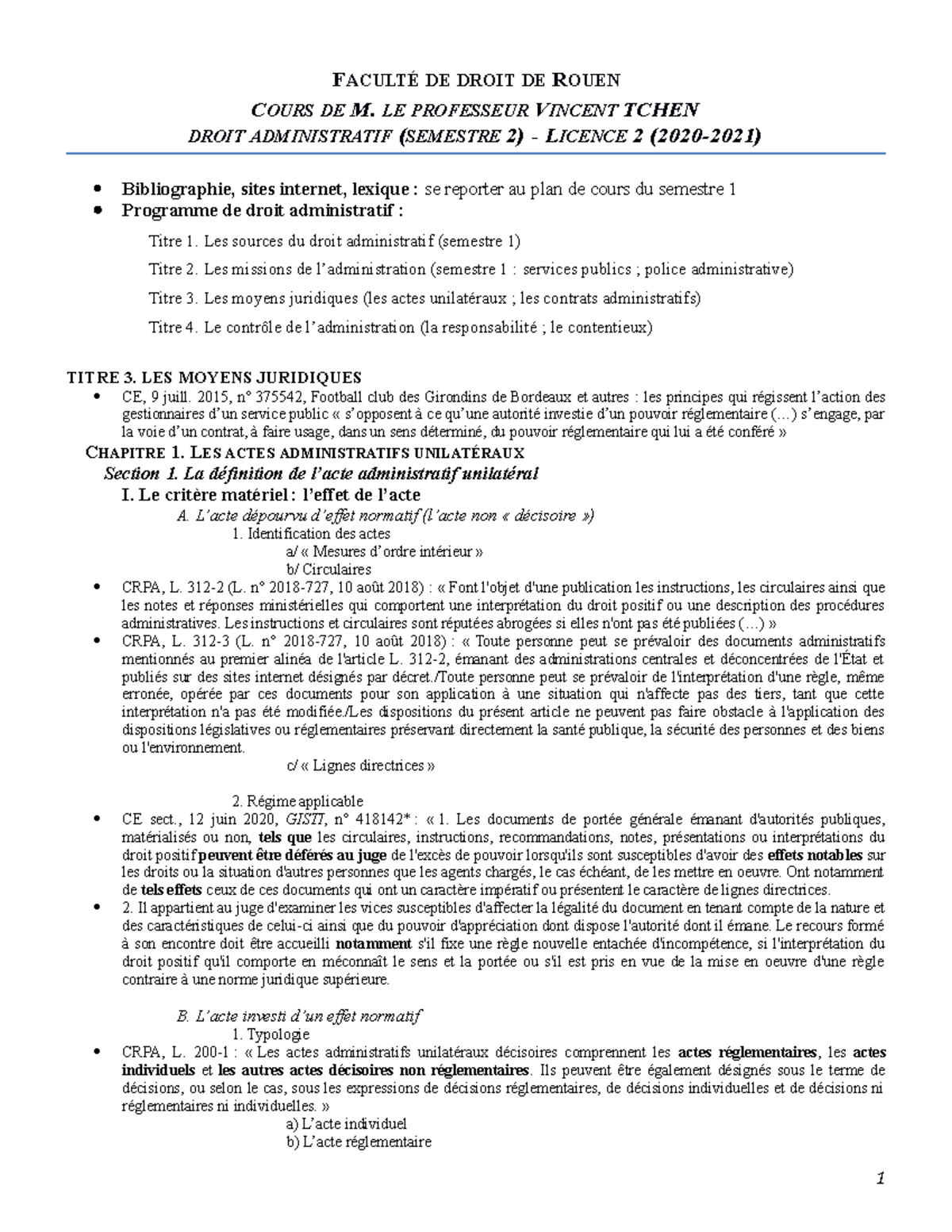 Plan de cours - Plan - FACULTÉ DE DROIT DE ROUEN COURS DE M. LE ...