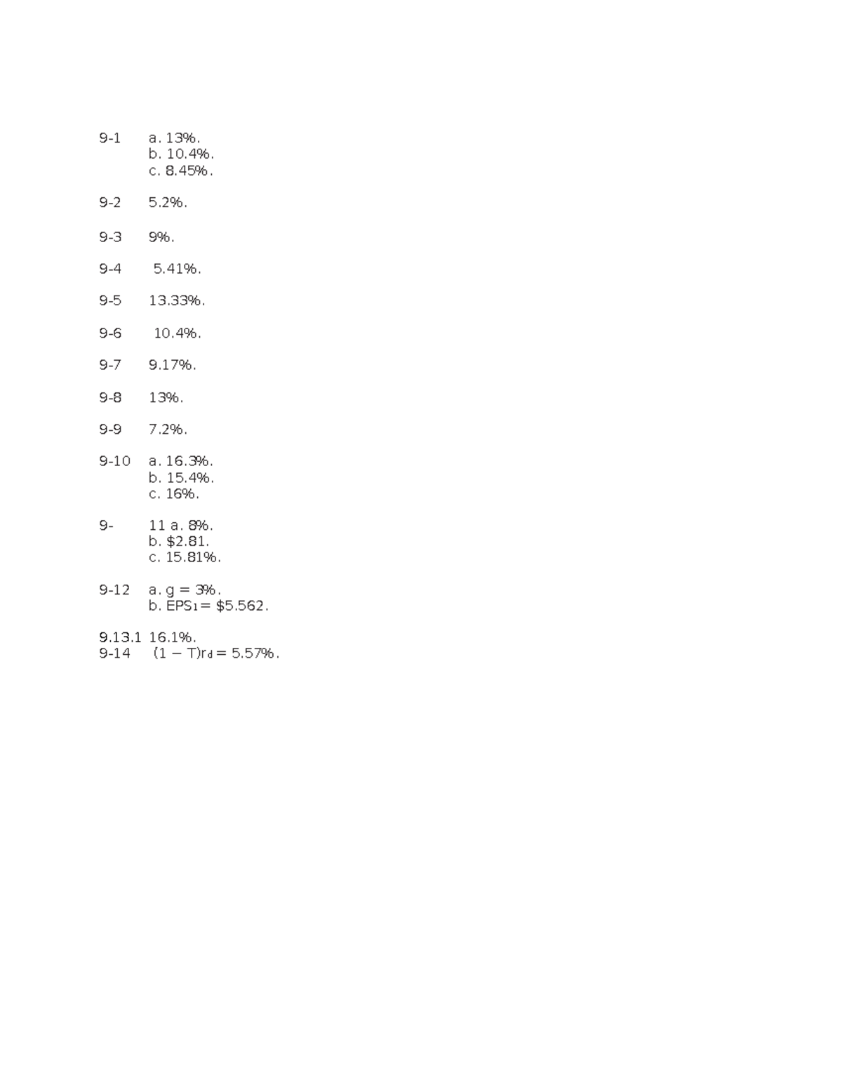 Fin Man-answer - Module - 9-1 a. 13%. b. 10%. c. 8%. 9-2 5%. 9-3 9%. 9 ...
