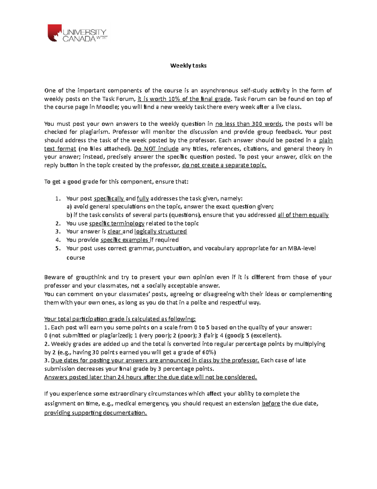 Weekly Tasks - practice material - Weekly tasks One of the important ...