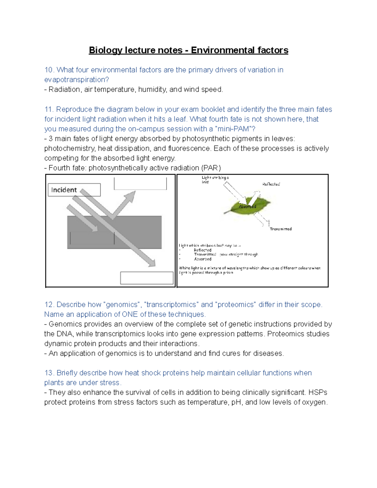 Biology lecture notes - Environmental factors - Reproduce the diagram ...