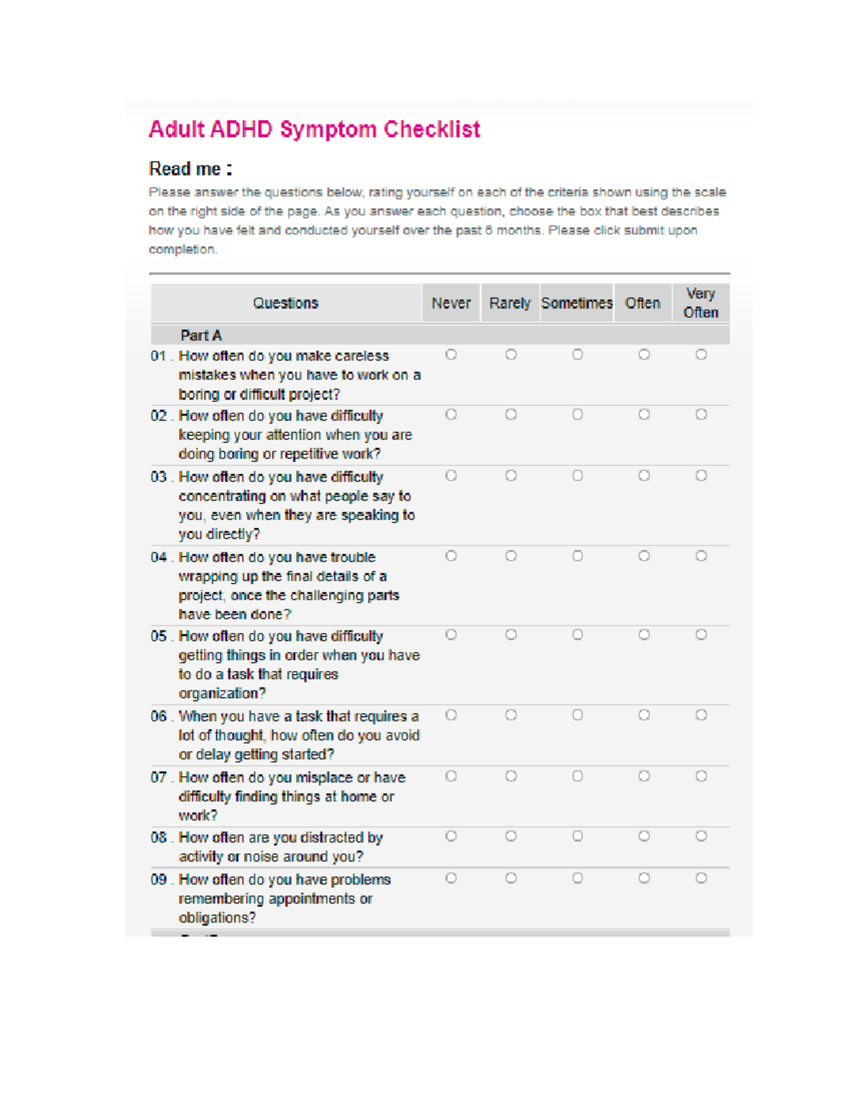 ADHD Adult Self-Test - Parenting - Studocu