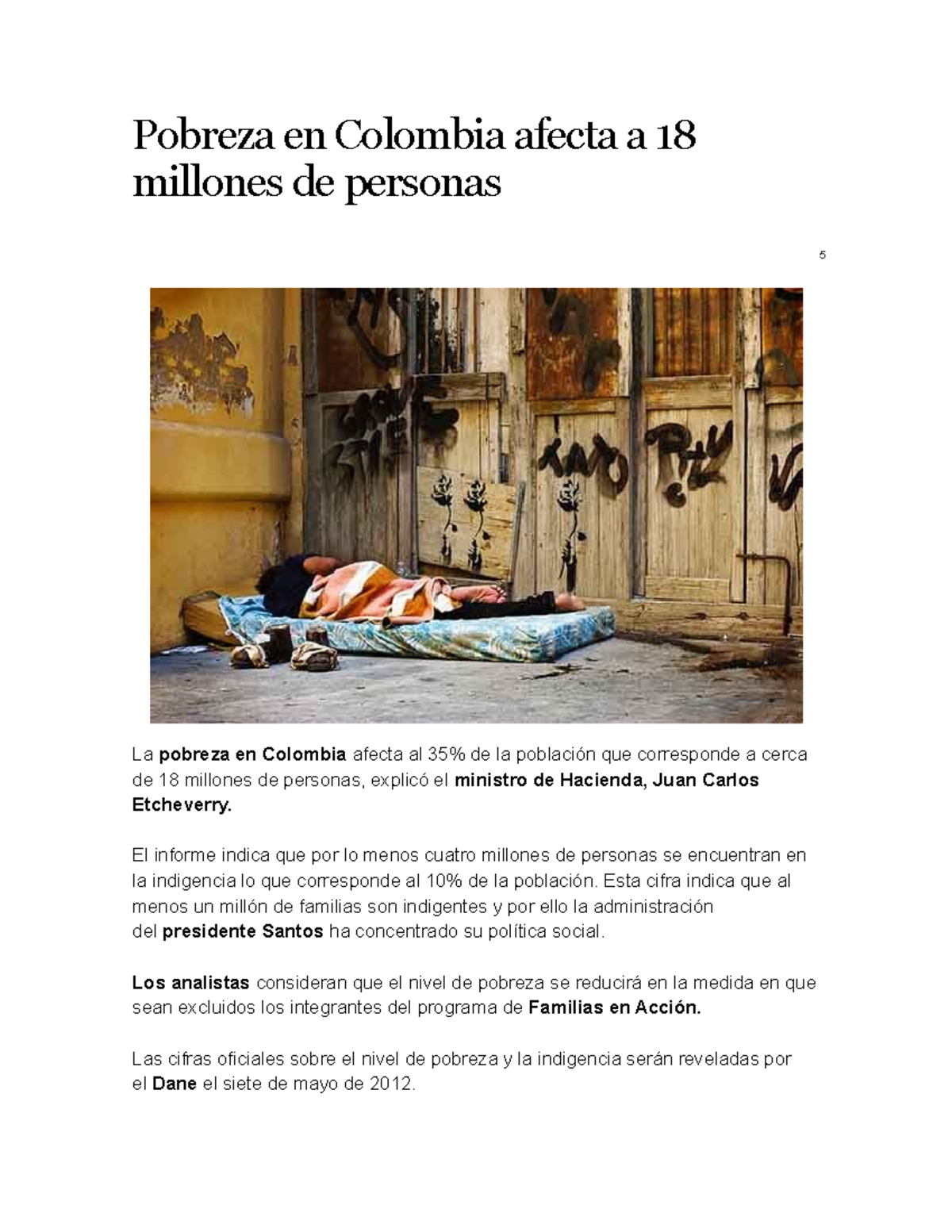 Pobreza EN Colombia - Pobreza en Colombia afecta a 18 millones de ...