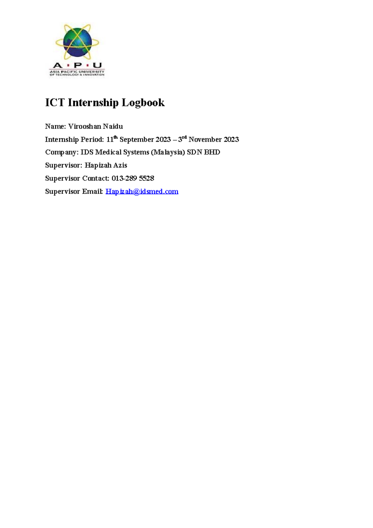 Industrial Placement Logbook (week 2) - Viro - ICT Internship Logbook ...