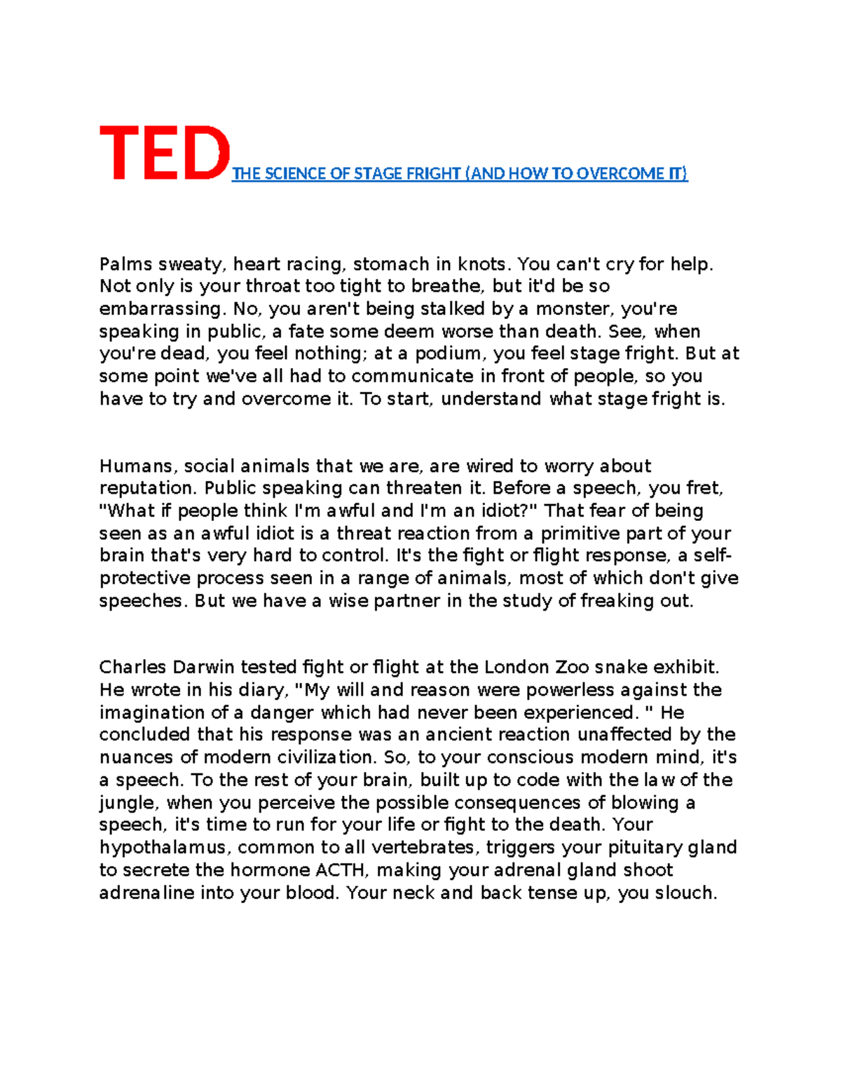Ted - none - TEDTHE SCIENCE OF STAGE FRIGHT (AND HOW TO OVERCOME IT ...