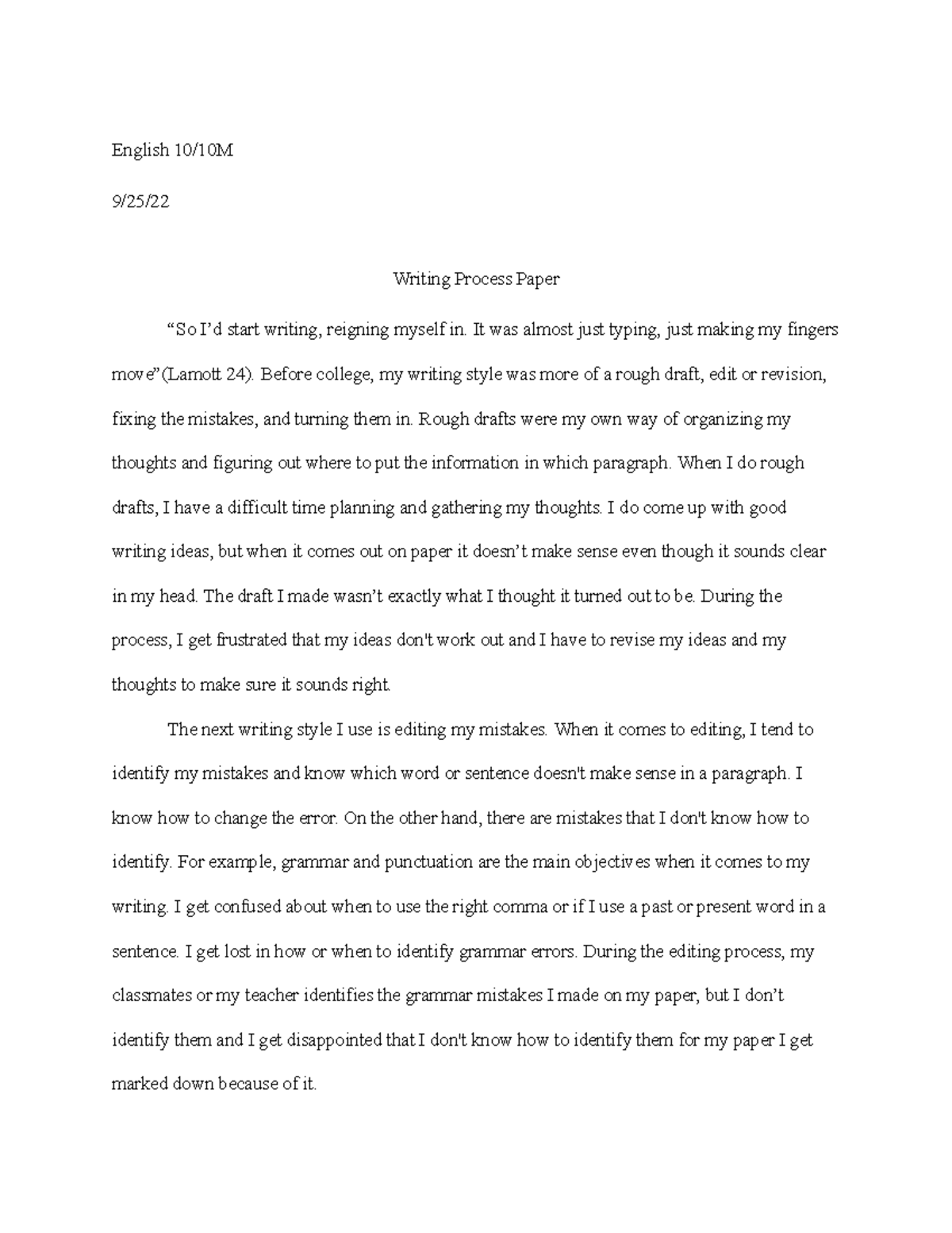 1000 Word Writting Process Paper English 10 10M 9 25 Writing Process