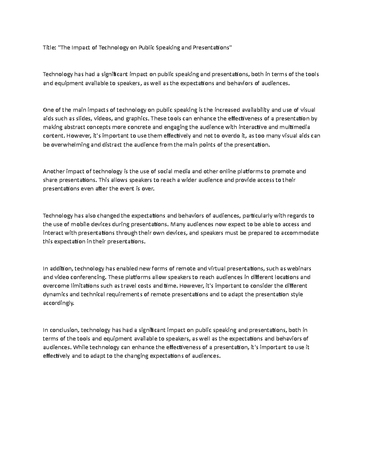 The Impact of Technology on Public Speaking and Presentations - Title ...
