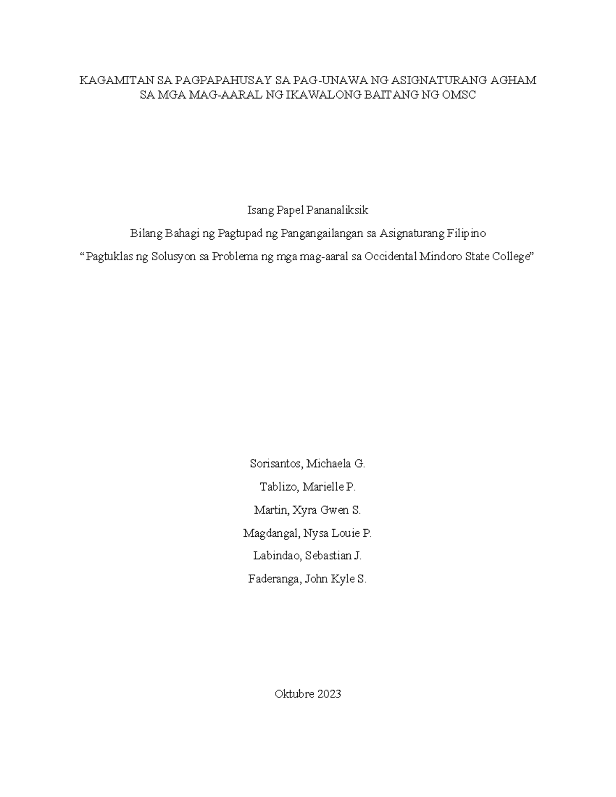 Filipino-simple-thesis - KAGAMITAN SA PAGPAPAHUSAY SA PAG-UNAWA NG ...