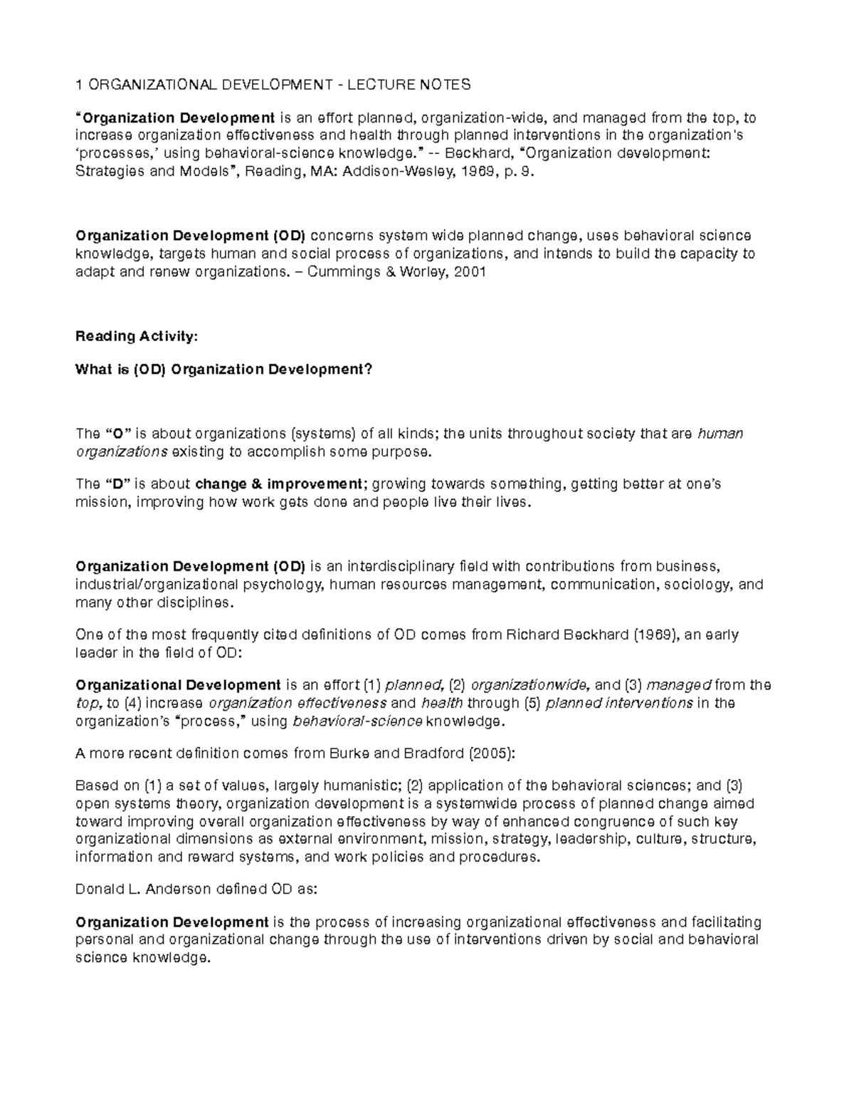 1 Organizational Development - Lecture Notes - Business Administration ...