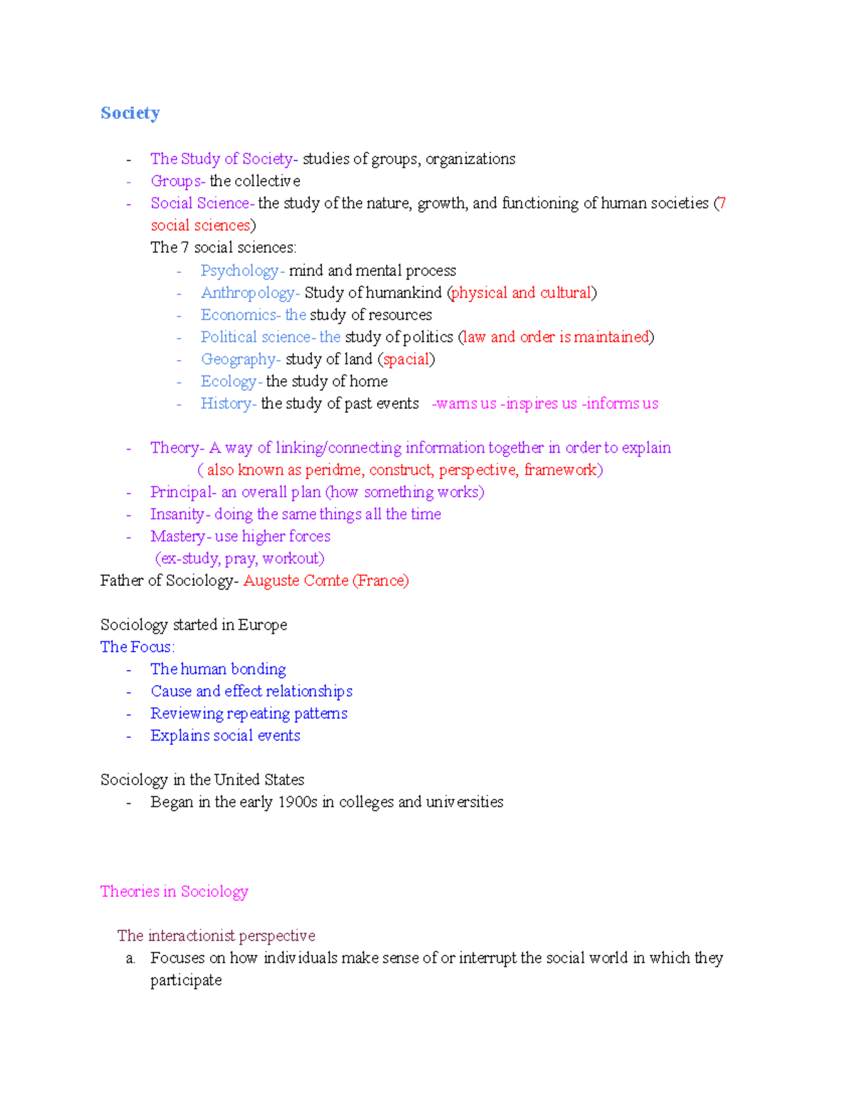 Sociology notes - Society The Study of Society- studies of groups ...