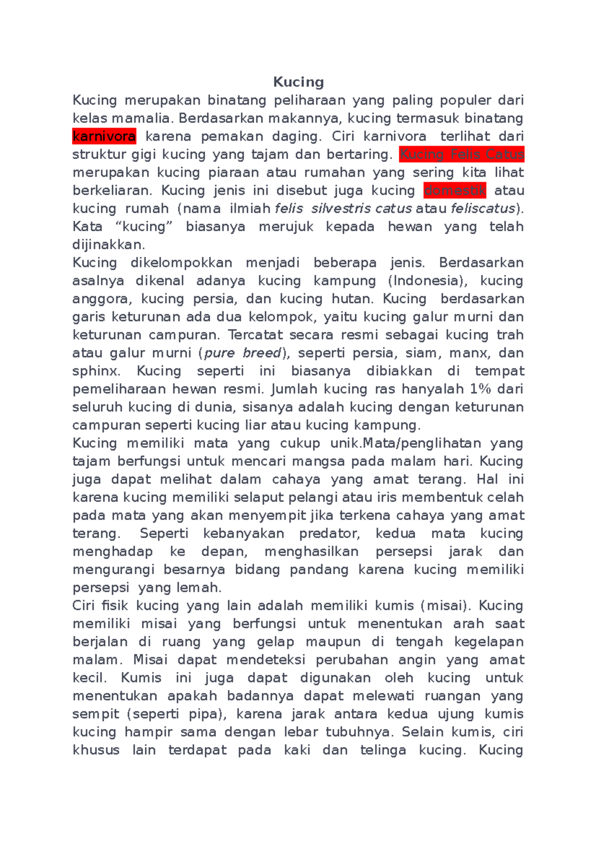 Contoh LHO - Example text laporan hasil observasi - Kucing Kucing merupakan binatang peliharaan ...