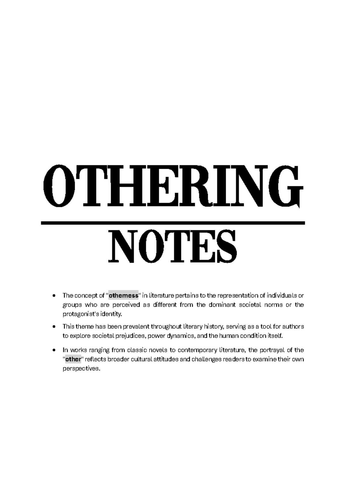 Otherness - english term 2 work - Othering Notes The concept of ...